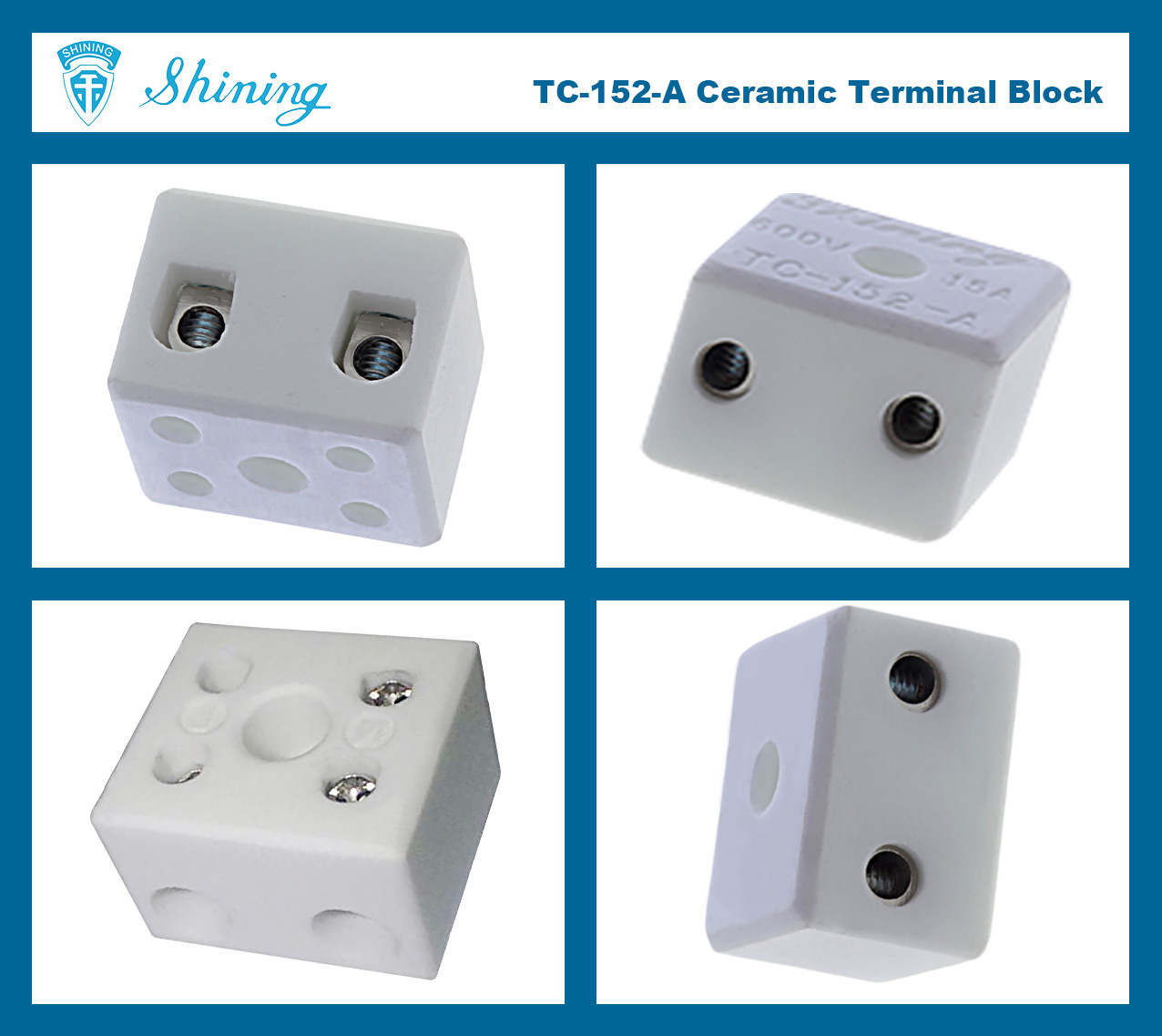 TC-152-A 15A 2 Pin Porcelain Ceramic Terminal Block - Shining E&E ...